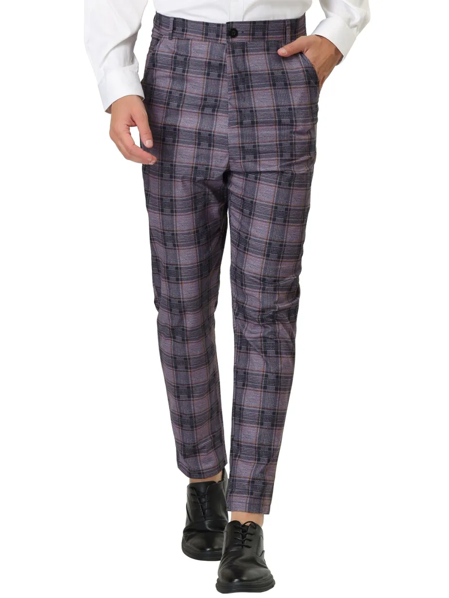 Men's Plaid Dress Pants Slim Fit Classic Checked Business Trousers ...