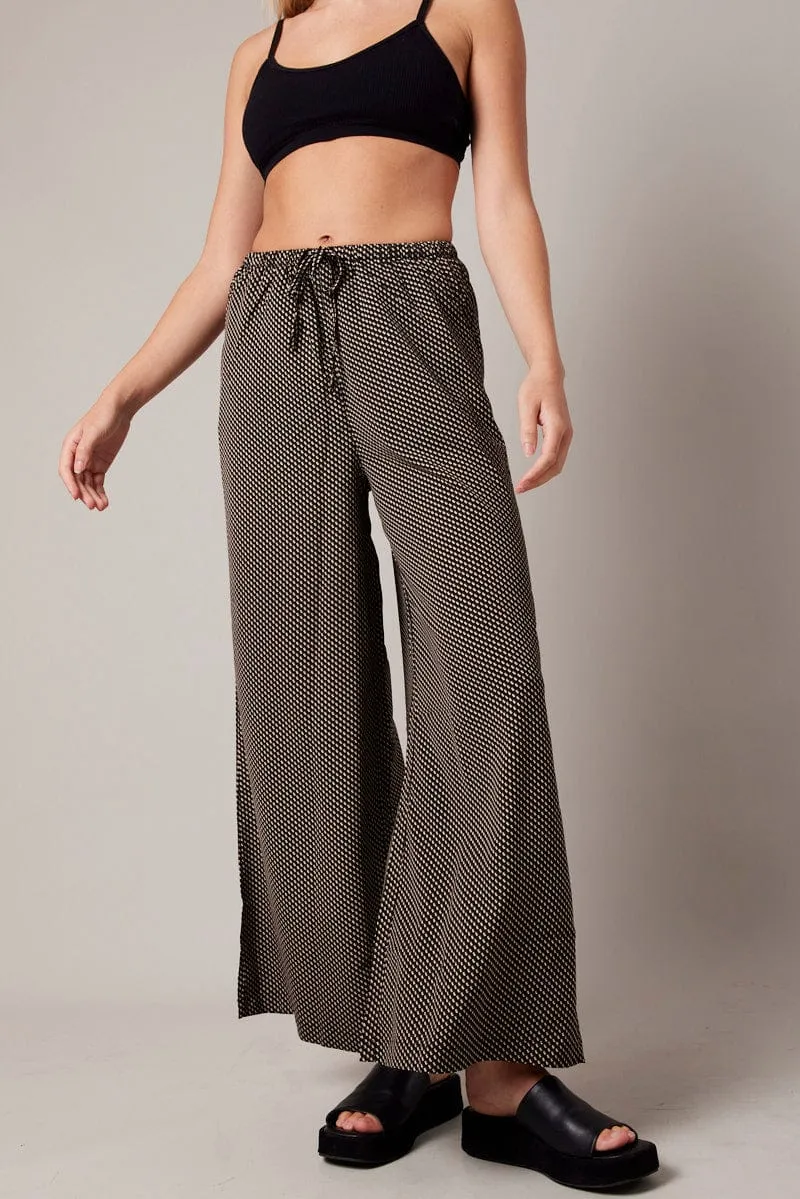 Black Geo Wide Leg Pants High Rise | Parallel
