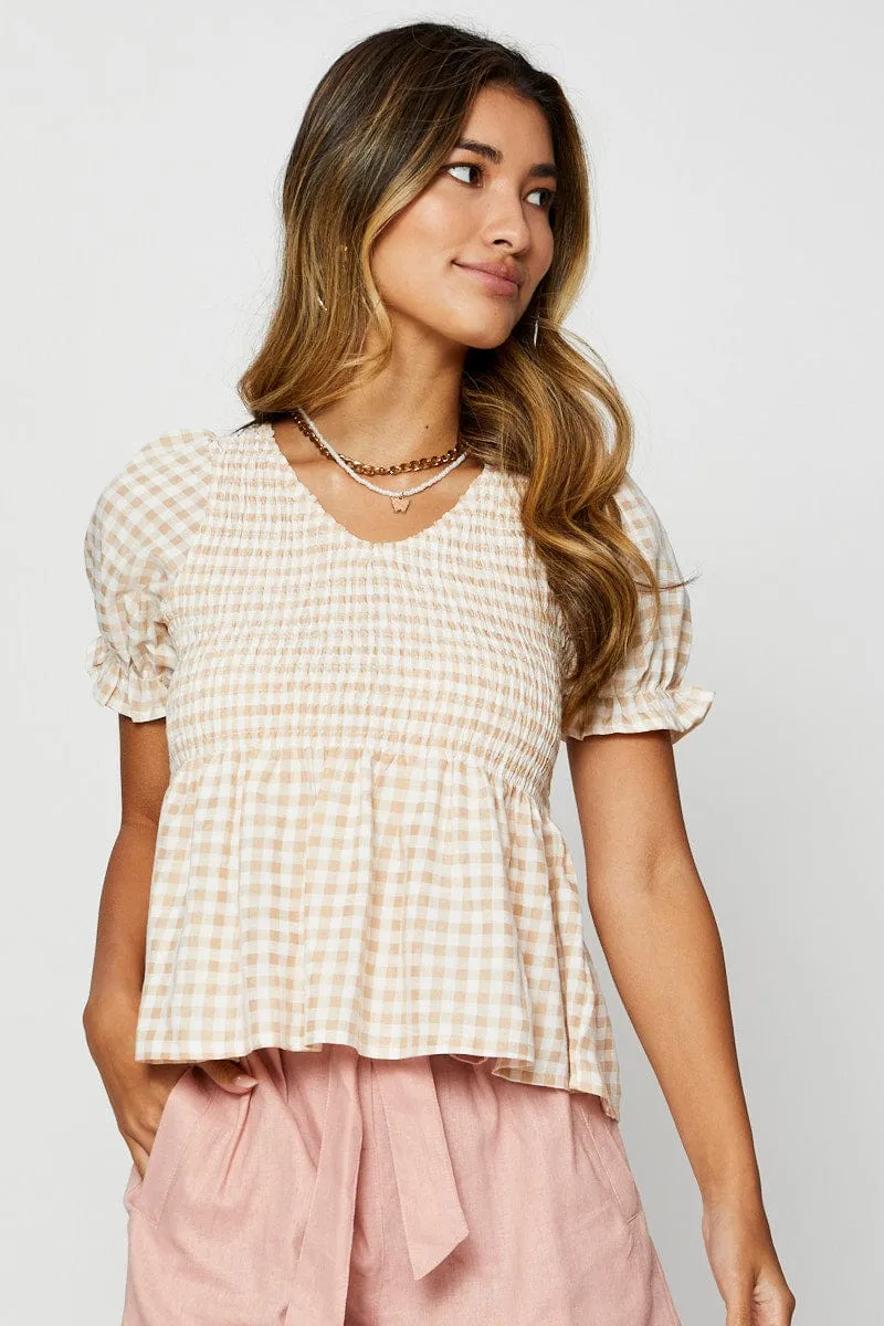 Check Puff Sleeve Top Short Sleeve | Parallel