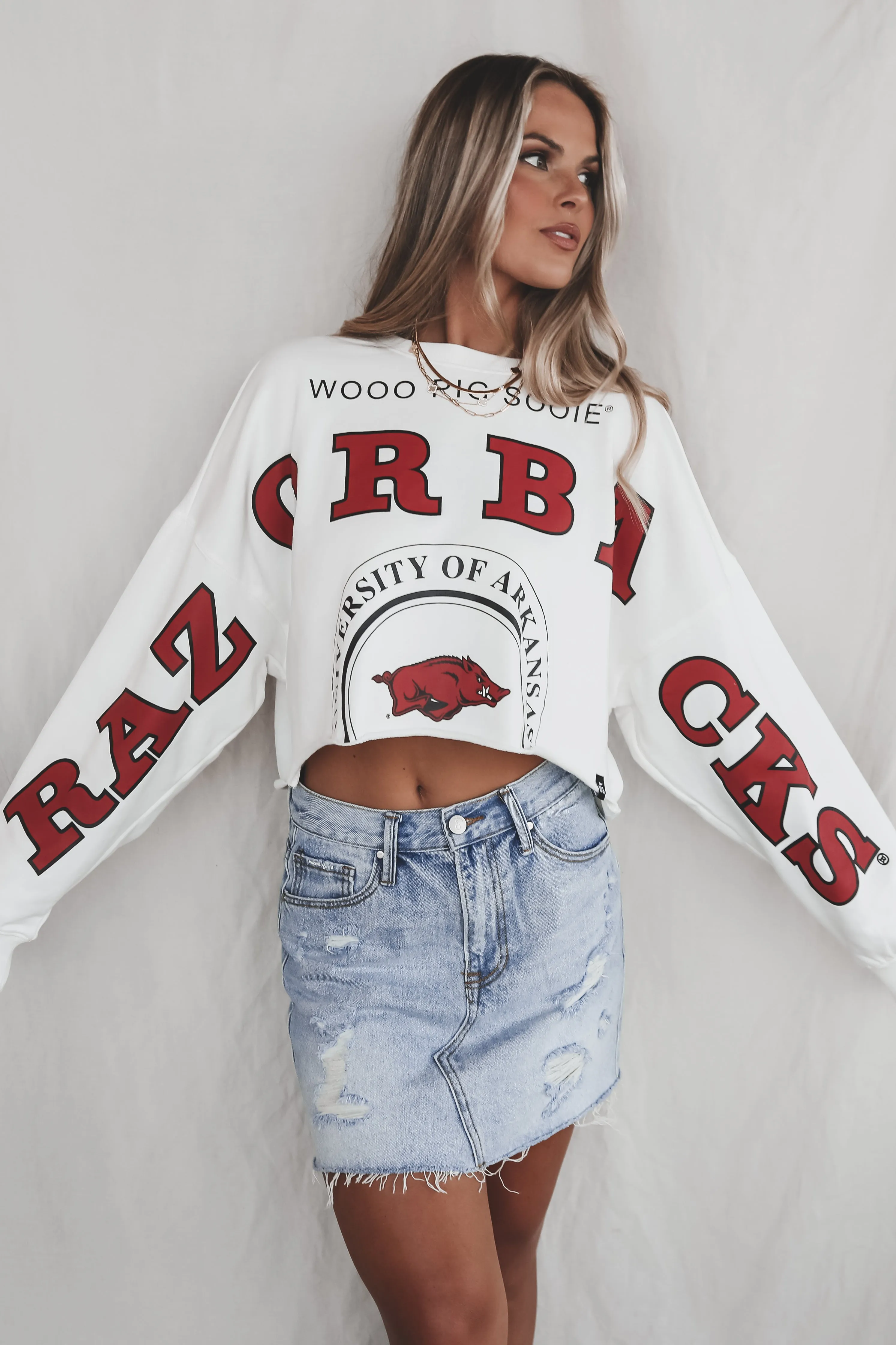 University Of Arkansas Razorbacks Long Sleeve Game Day Crop Top | Parallel