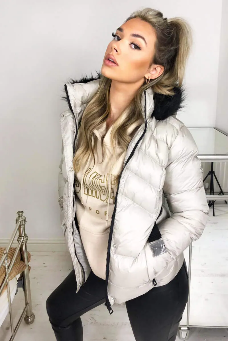 Cream Padded Belted Puffer Jacket | Parallel