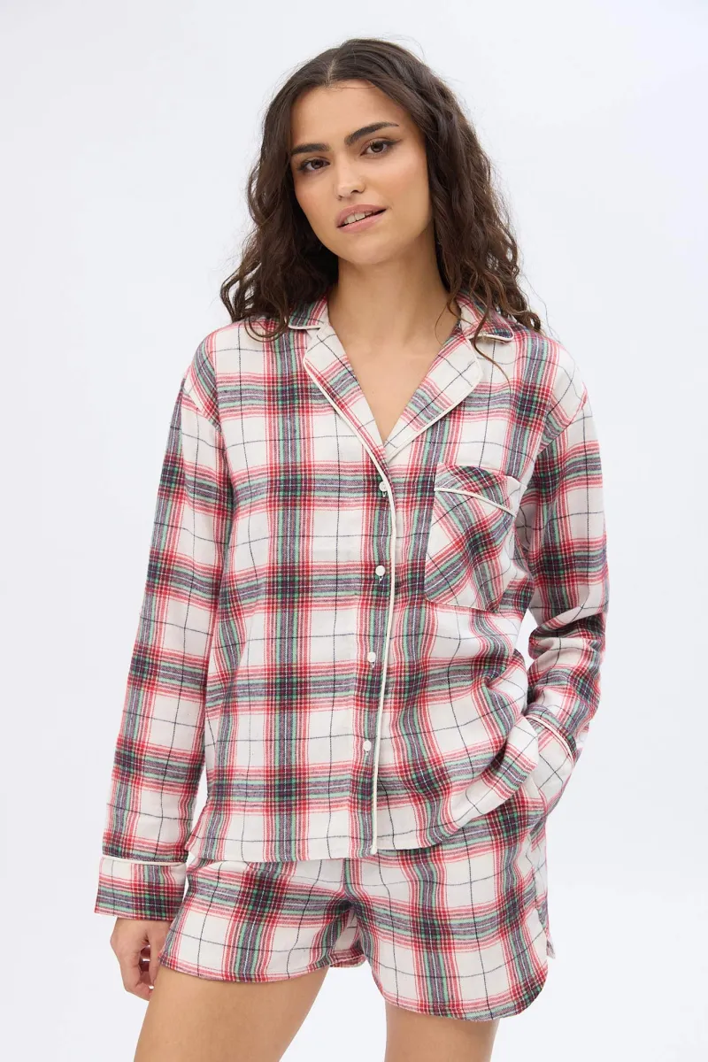 Plaid Flannel Button-Up Pajama Shirt | Parallel