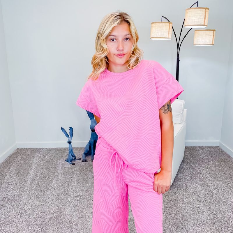 Marvelous Pink Textured Short Sleeve Top | Parallel