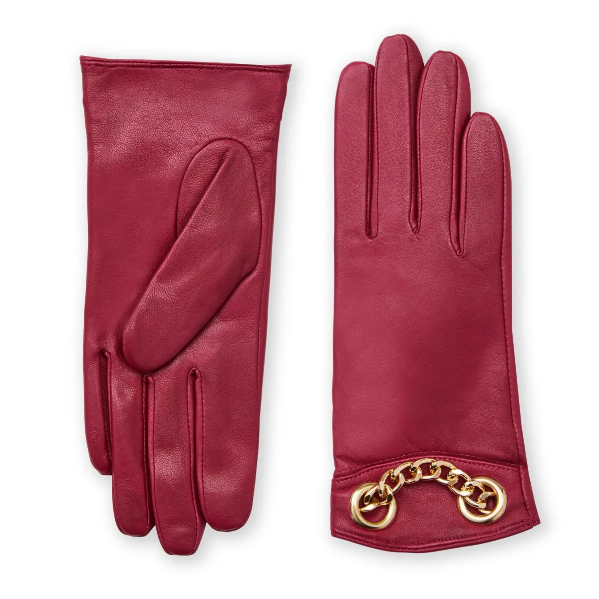 Women's CHAIN CUFF LEATHER GLOVE-Red | Parallel