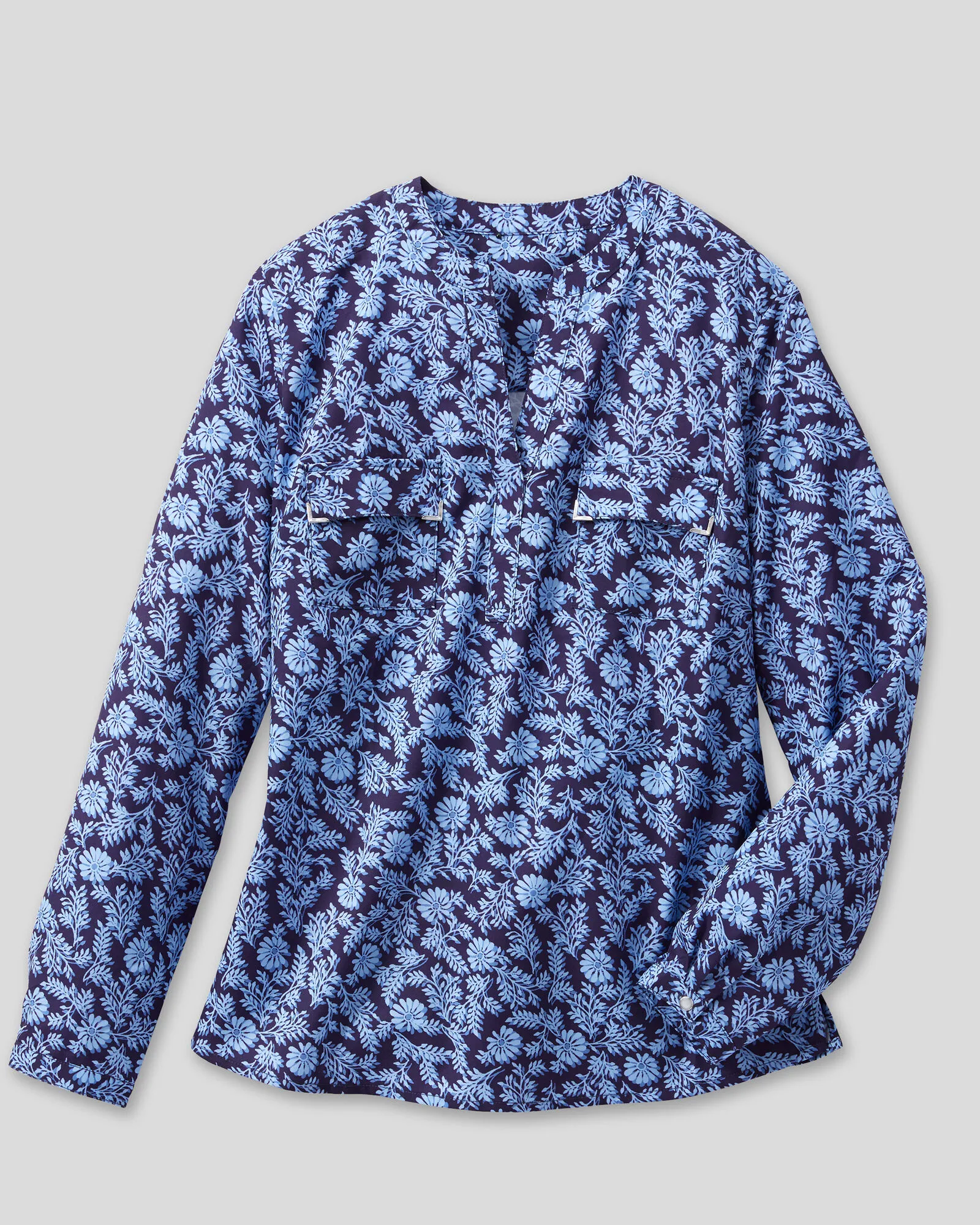 Appleseeds Women's Floral Vines Utility Blouse - Blue - PL - Petite ...