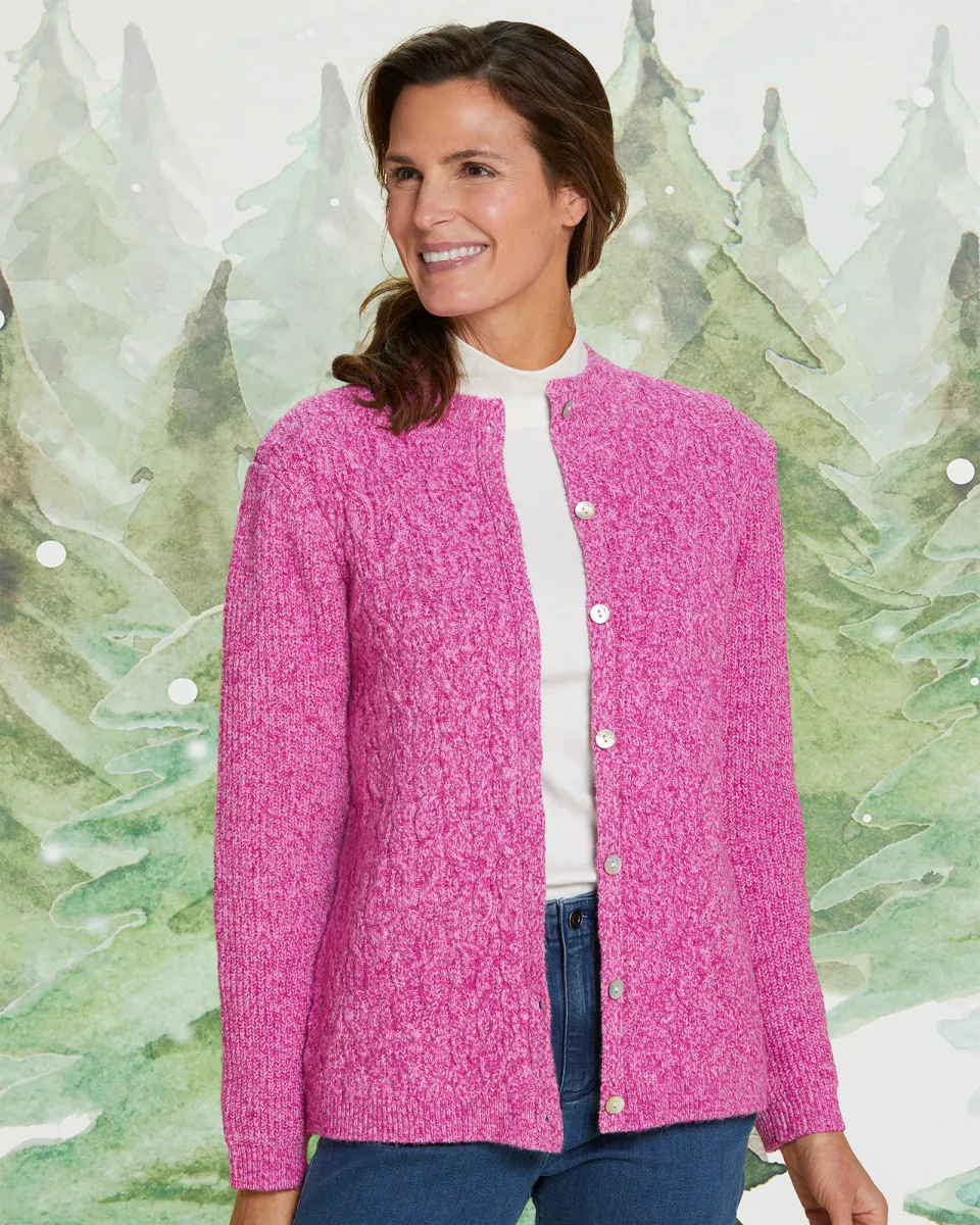 Appleseeds Women's Cable & Shaker Mockneck Cardigan - Pink - M - Misses ...