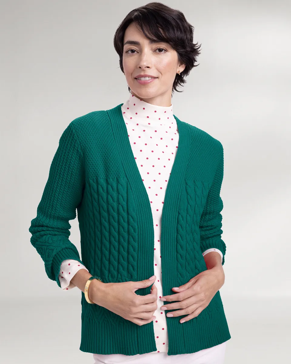 Appleseeds Women's Cozy Cotton Mixed-Stitch Open Cardigan Sweater ...