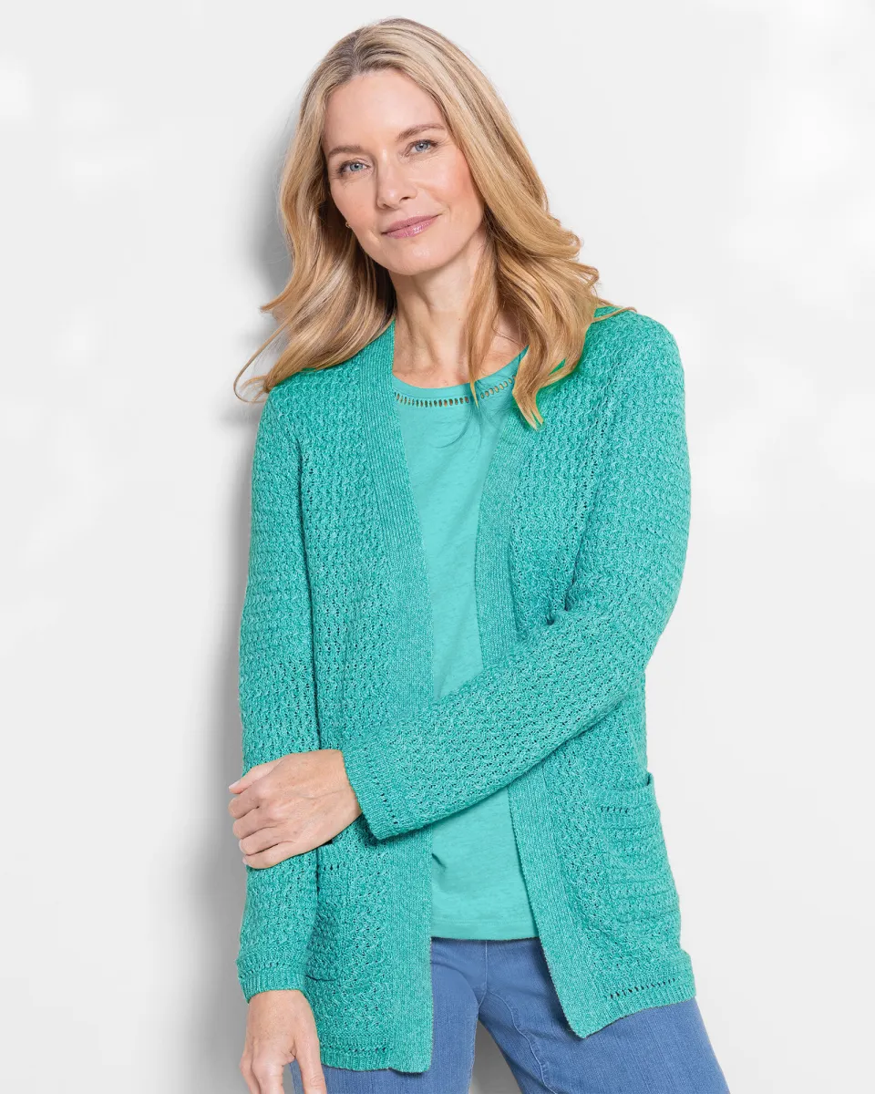 Appleseeds Women's Linen/Cotton Basketweave Cardigan - Multi - PL ...