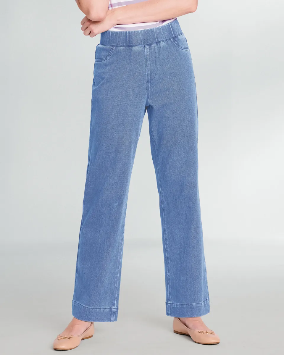 Appleseeds Women's Classic Knit Denim Wide-Leg - Denim - M - Misses ...
