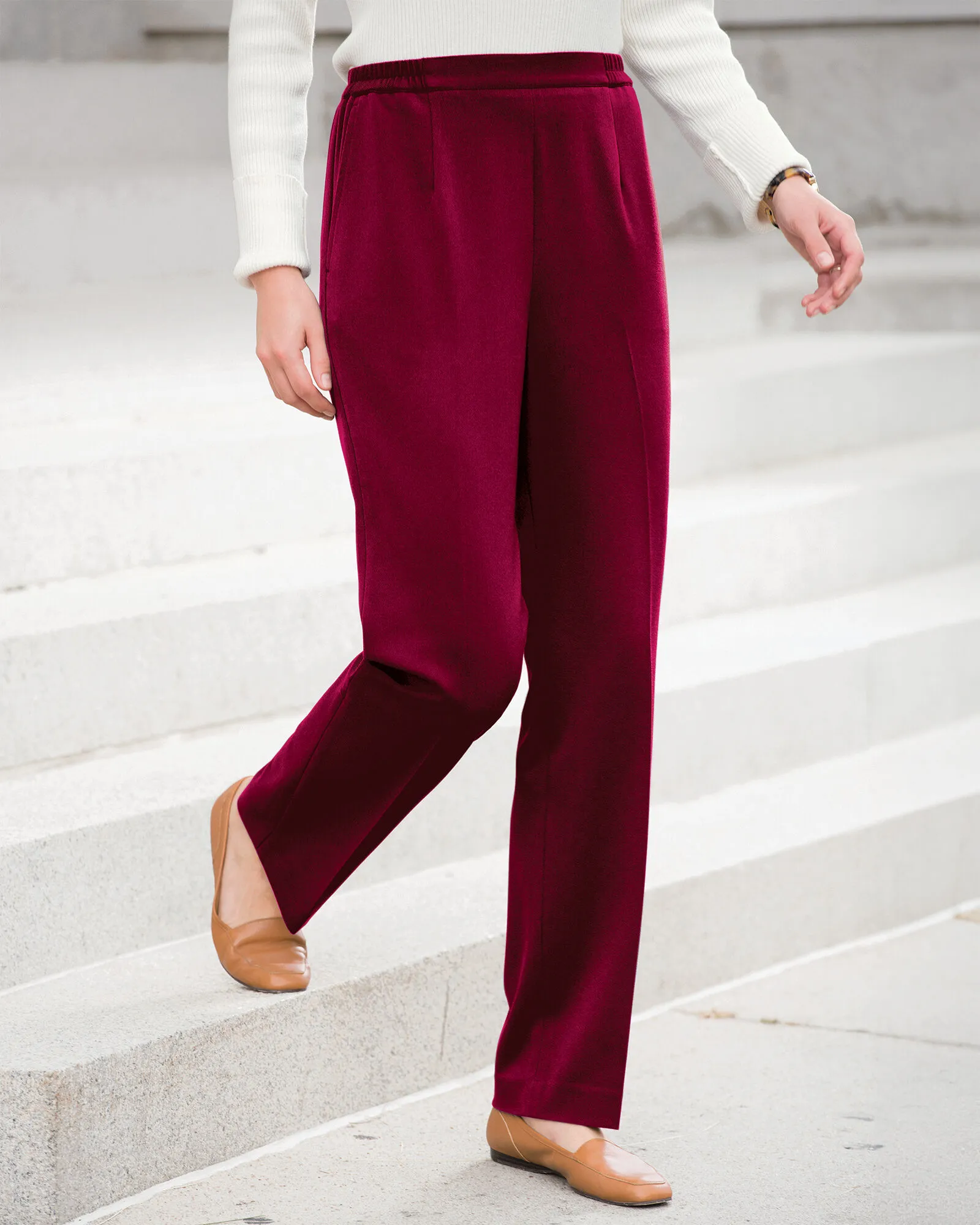 Appleseeds Women's Washable Gabardine Pull-On Pants - Red - 14PS ...