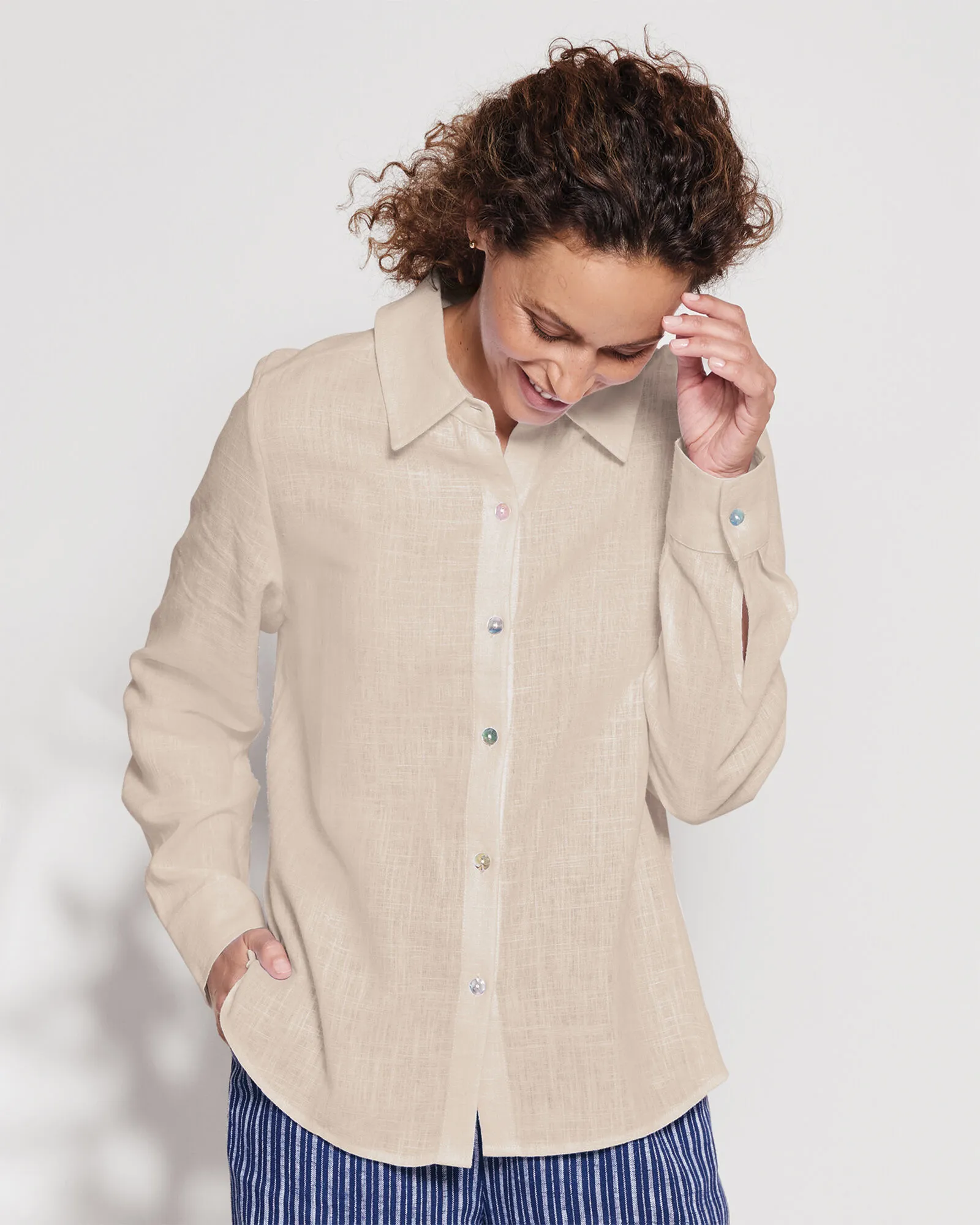 Appleseeds Women's Linen-Blend Shirt - Tan - XL - Misses | Parallel