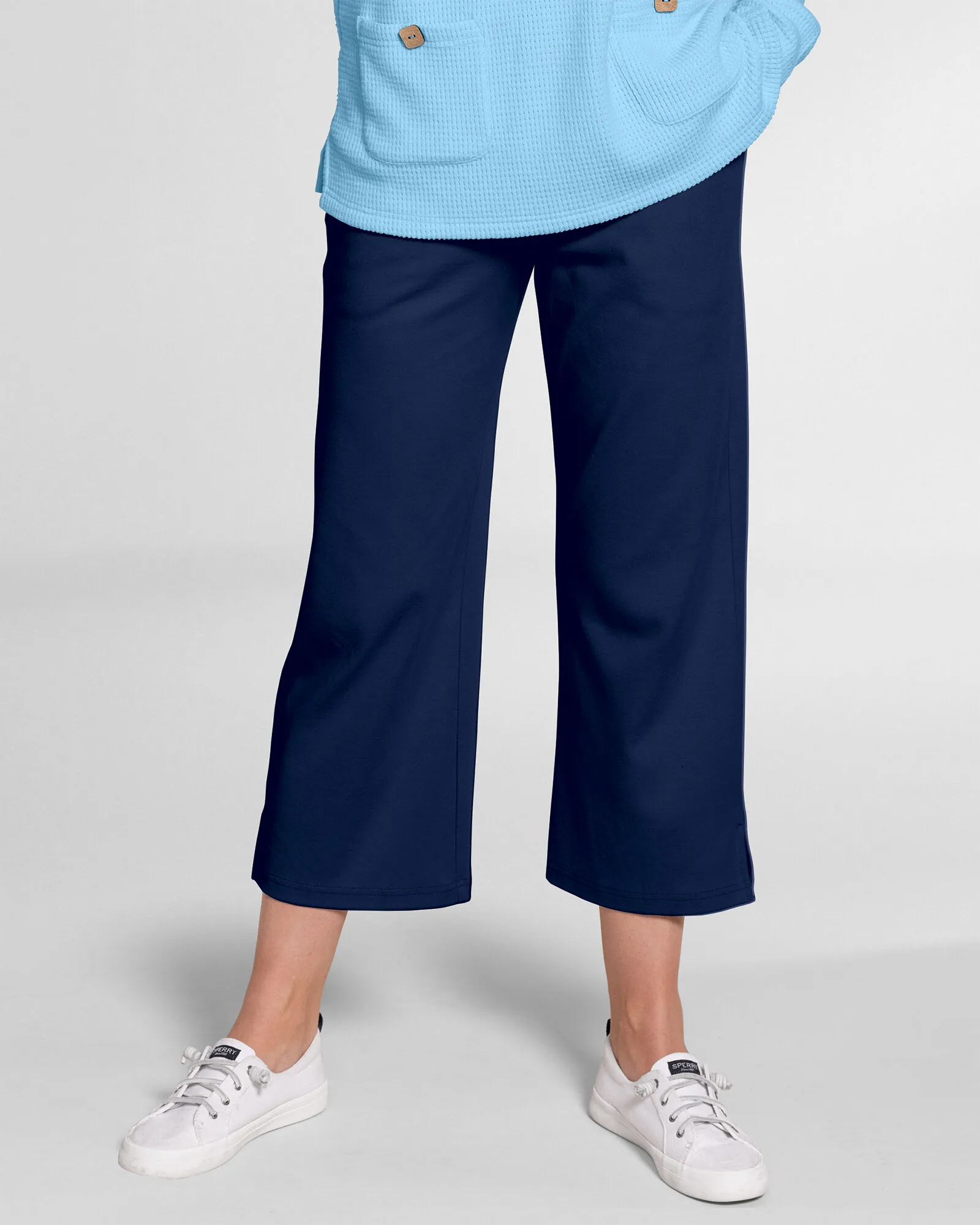 Appleseeds Women's Everyday Knit Wide-Leg Crops - Blue - PS - Petite ...