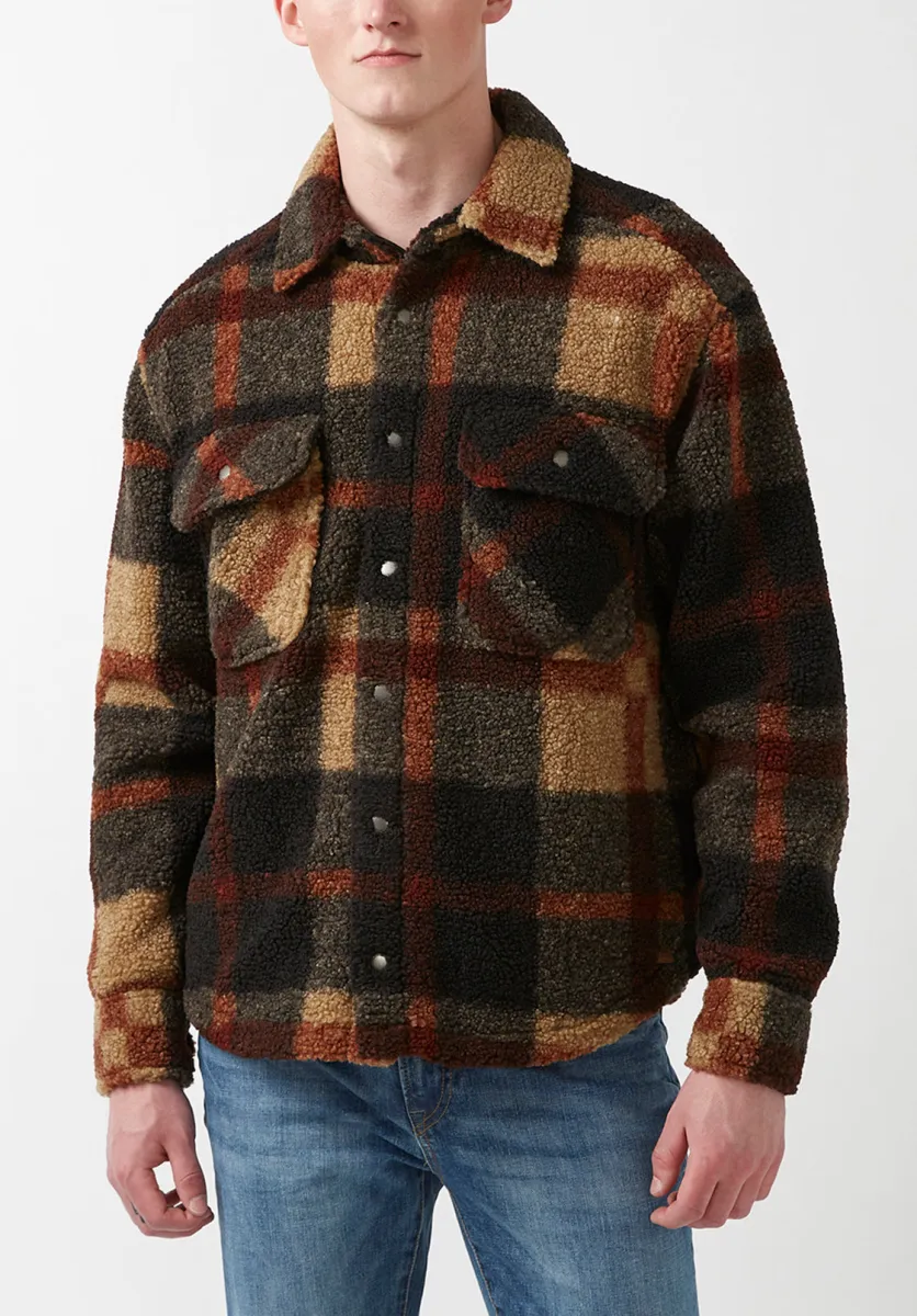 Jadel Men's Sherpa Shacket in Brown Plaid - BPM14489 | Parallel