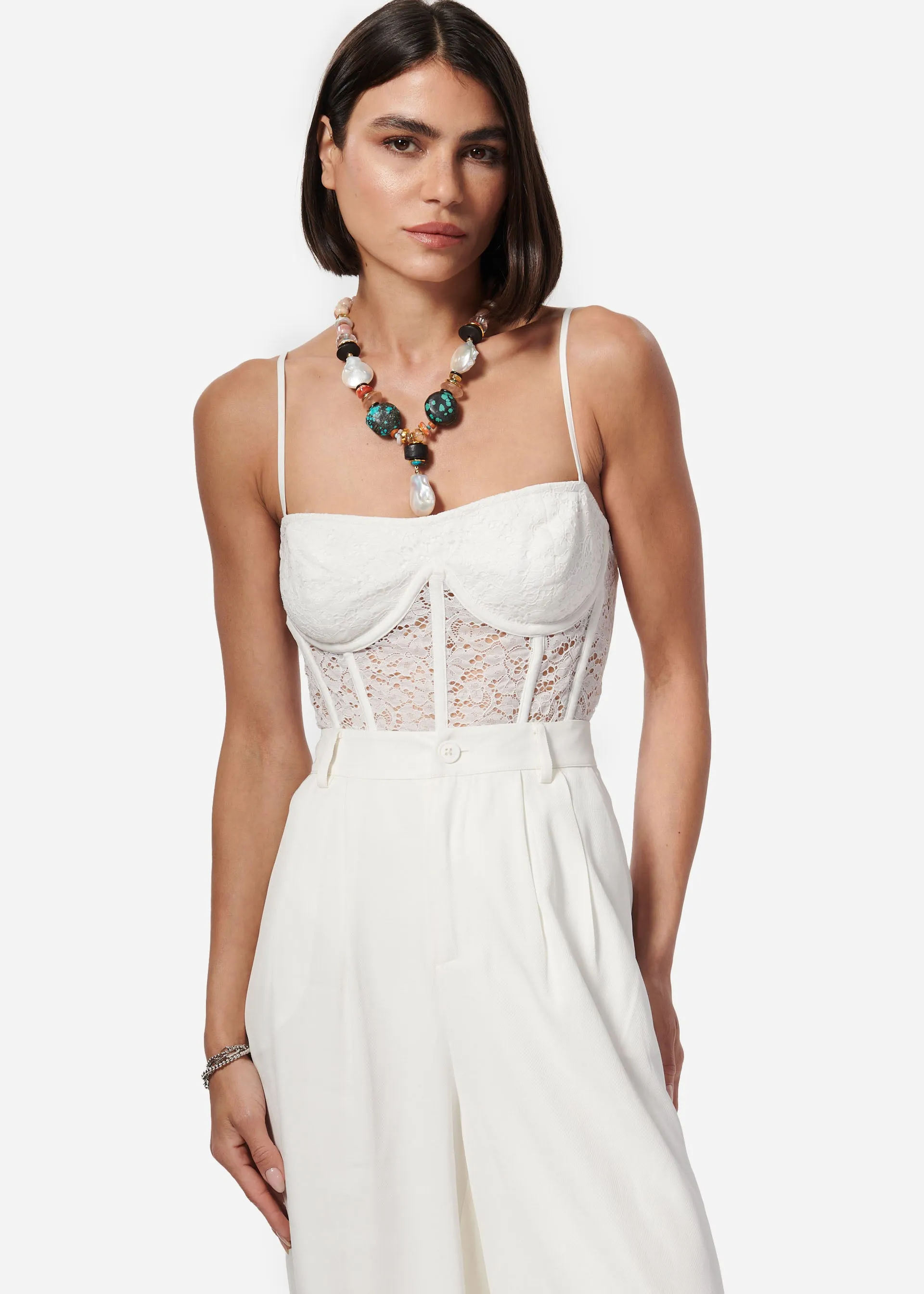 Jora Matte Lace Bodysuit White | Parallel