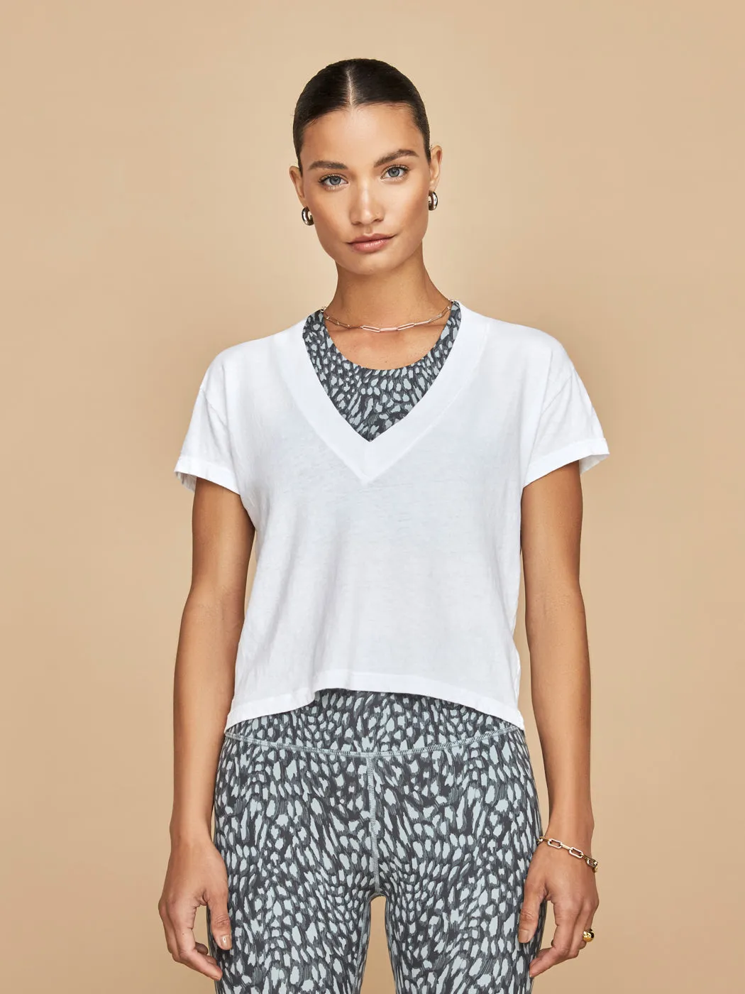 Alanis Recycled Cotton V Neck Tee - White | Parallel