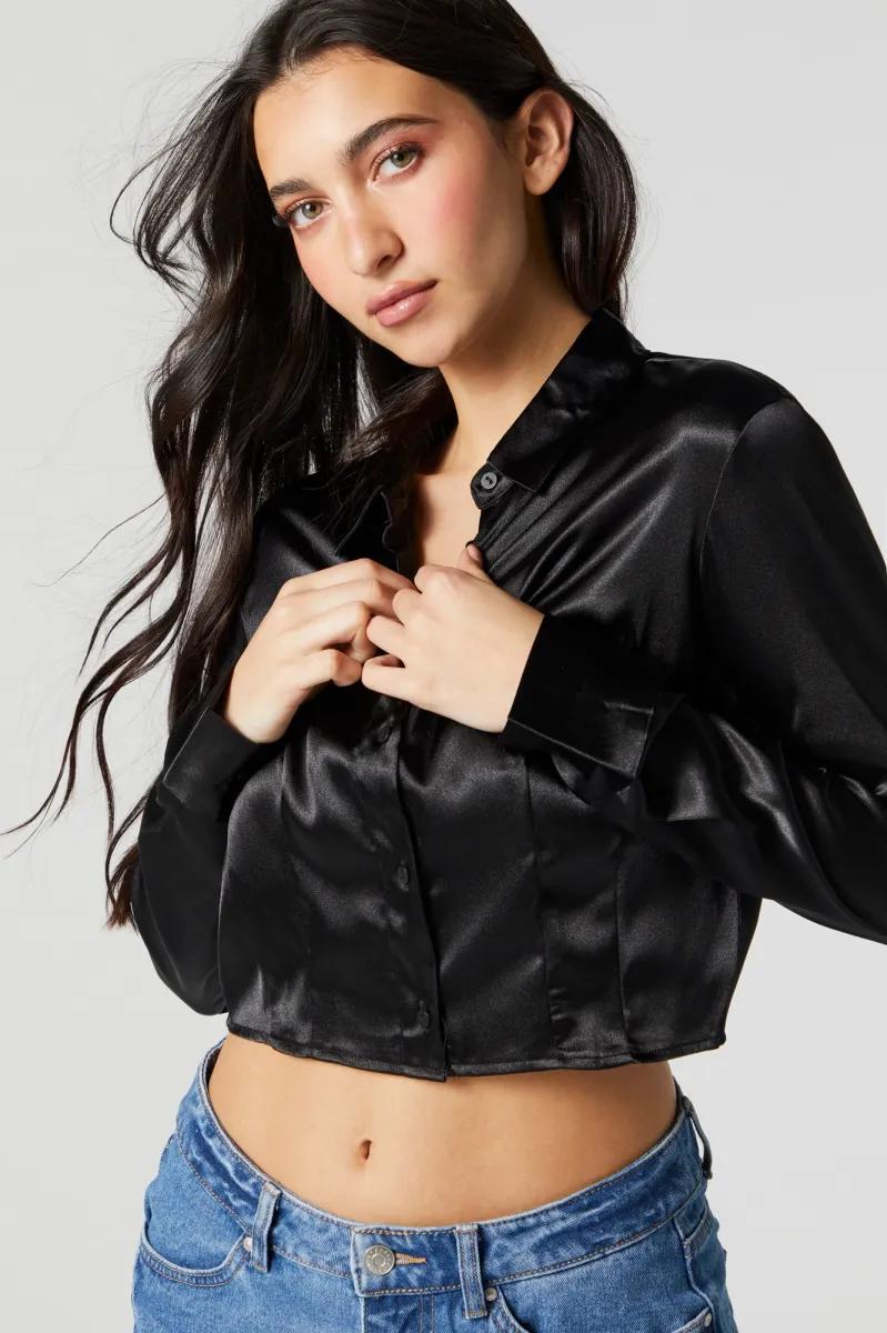 Satin Button-Up Crop Top | Parallel