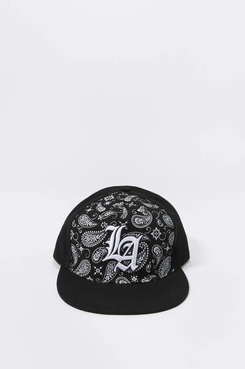 LA Embroidered Bandana Print Snapback Hat | Parallel