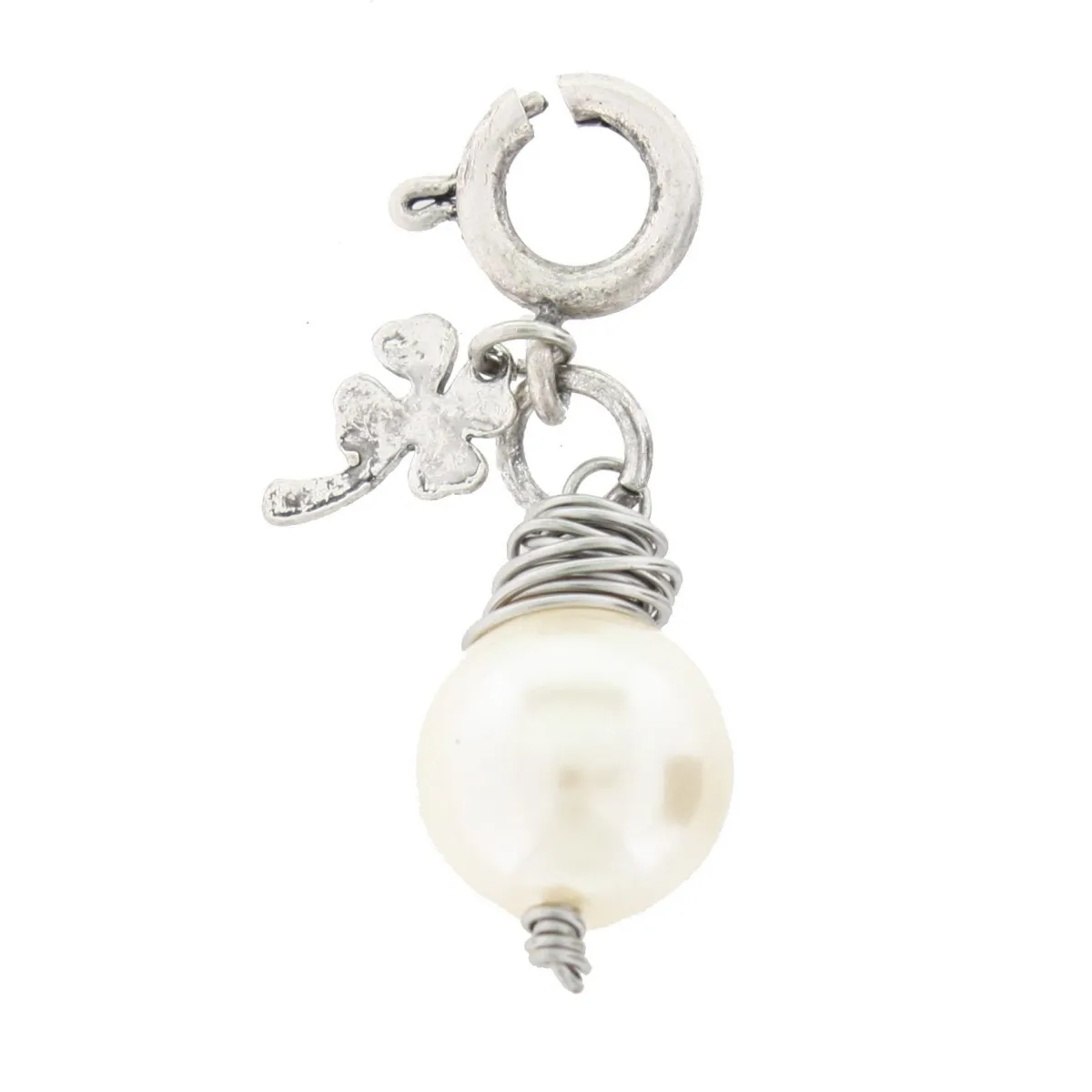 Round Pearl with Silver Wire Wrapped Charm | Parallel