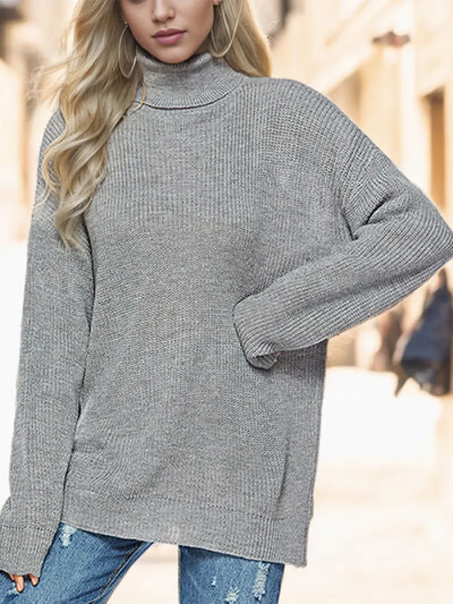 Turtleneck Drop Shoulder Long Sleeve Sweater | Parallel