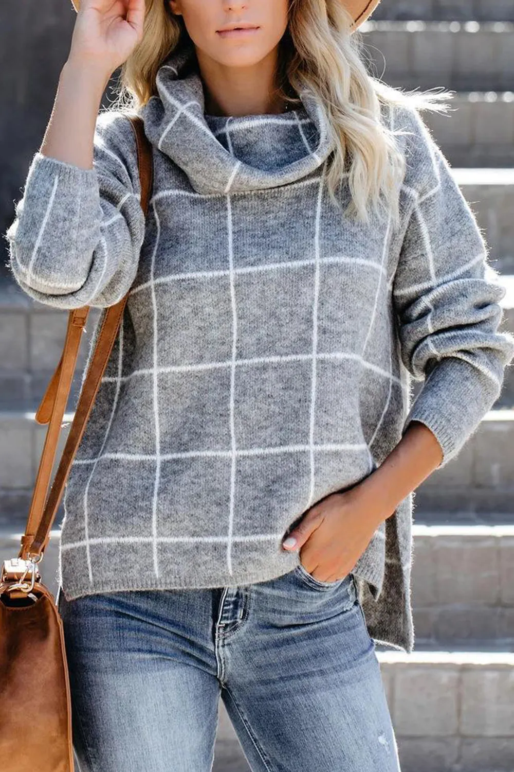 Plaid Turtleneck Drop Shoulder Sweater | Parallel