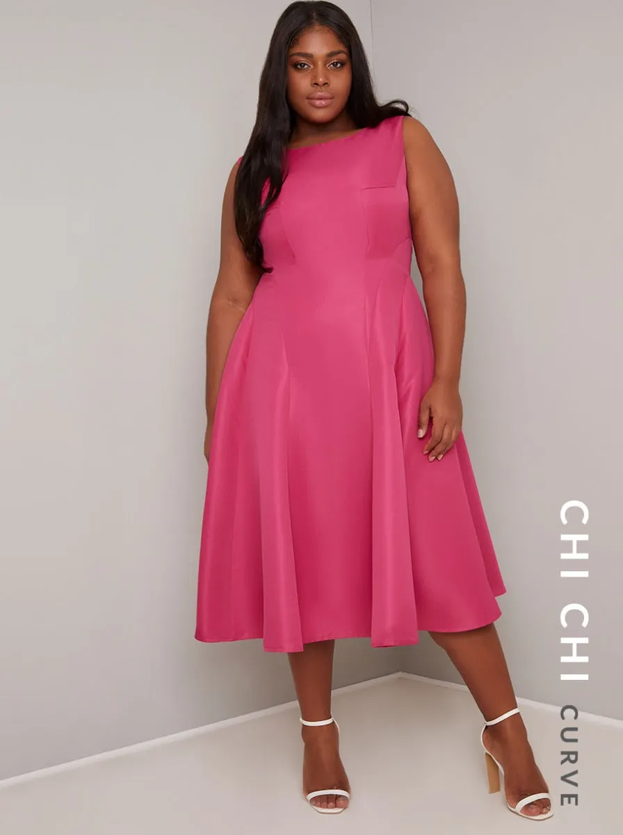 Plus Size Plain Midi Dress in Fuschia | Parallel