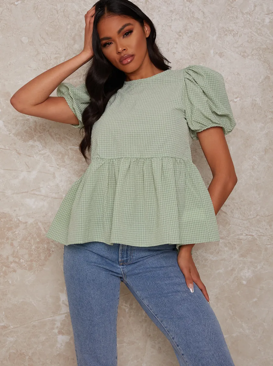 Puff Sleeve Smock Top in Green | Parallel