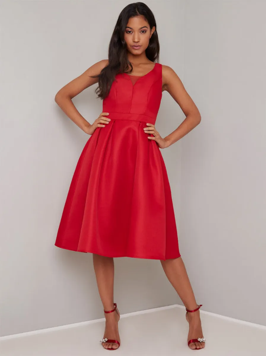 Sleeveless Open Back Midi Dress in Red | Parallel