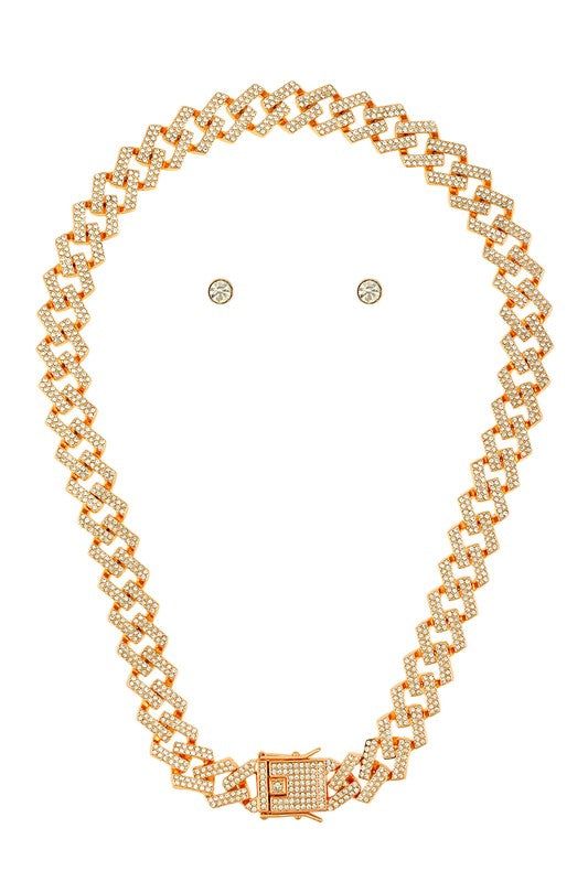 Vivika Rhinestone Metal Link Chain Necklace Set | Parallel