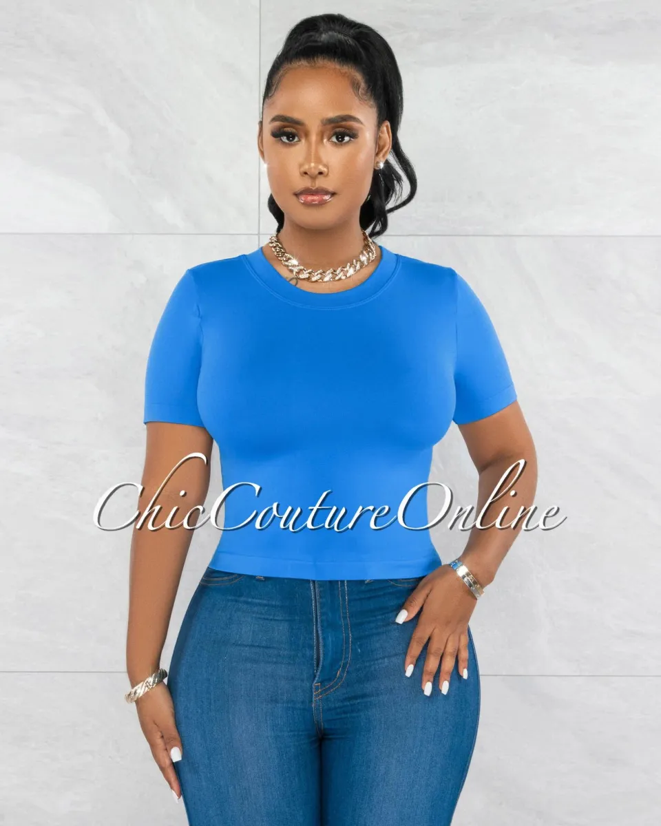 Janice Blue Round Neckline Crop Top | Parallel