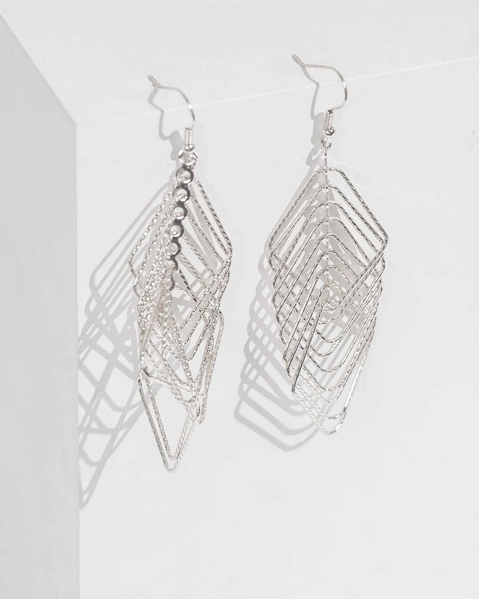 Silver Multi Diamond Hook Drop Earrings | Parallel
