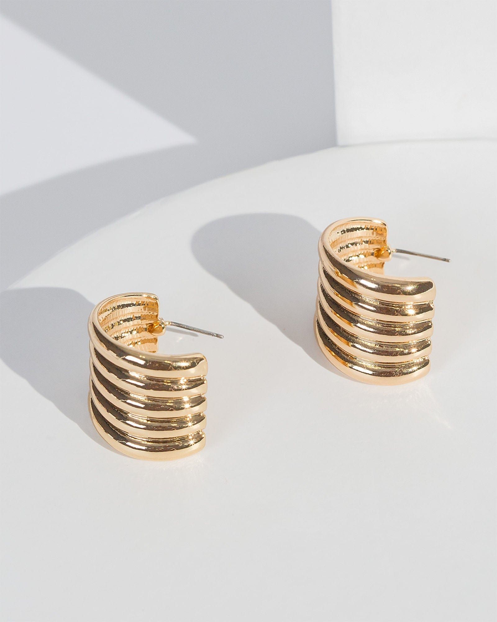 Gold Metal Triple Row Hoop Earrings | Parallel