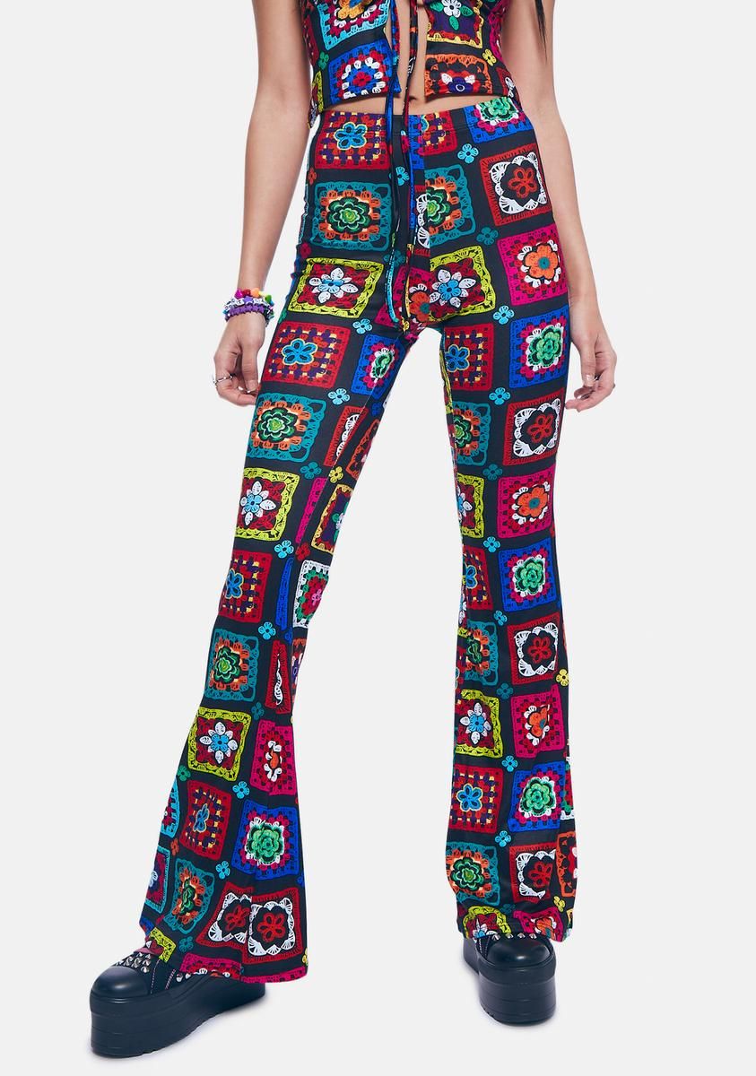Retro Realness Crochet Print Flare Pants | Parallel