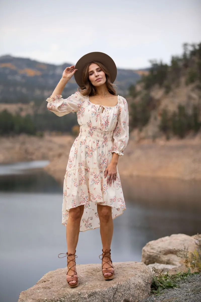 Virginia Floral Embroidered Hi-Low Peasant Dress | Parallel
