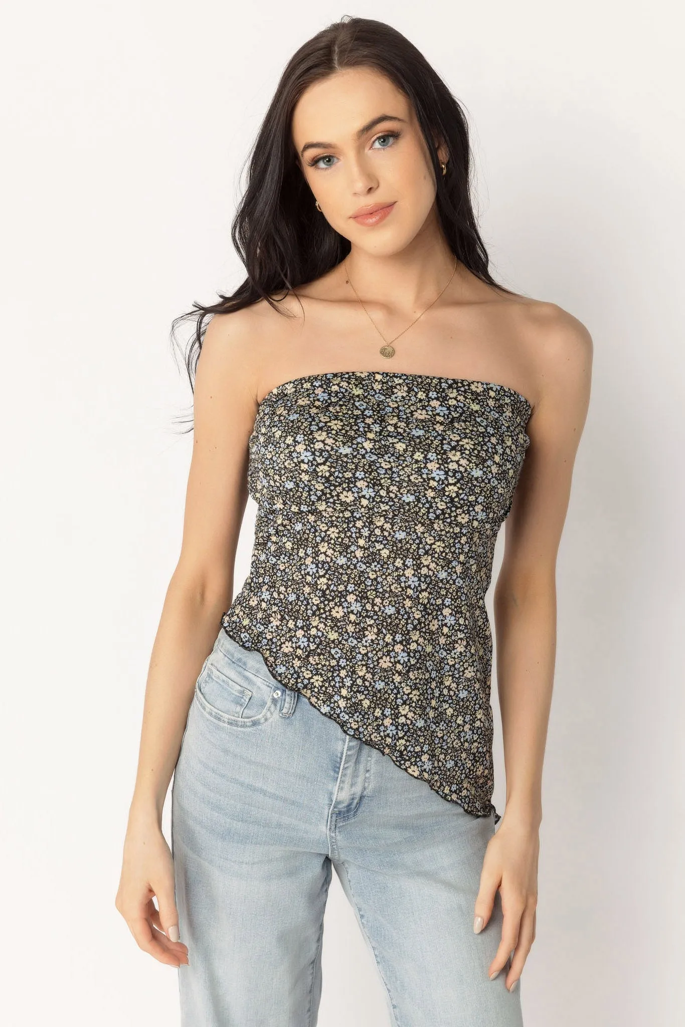 Ditsy Floral Asymmetrical Tube Top | Parallel