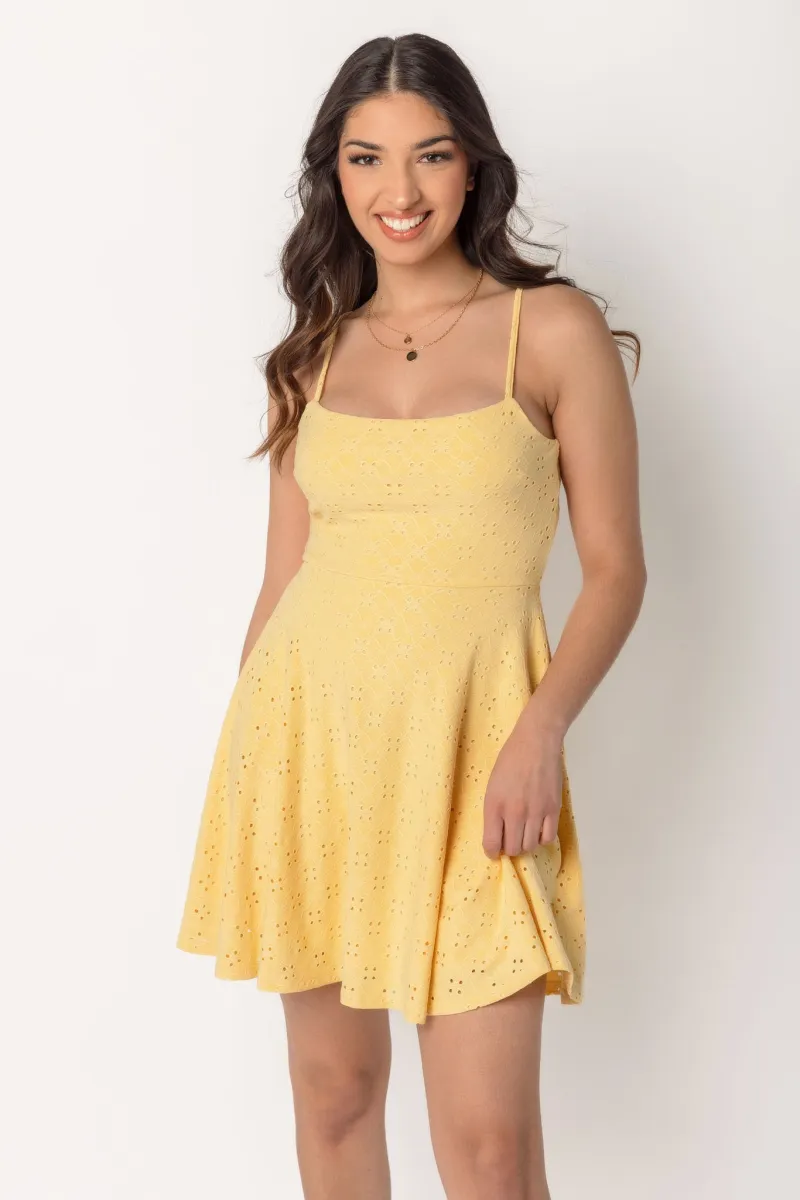 Open Back Knit Eyelet Spaghetti Strap Skater Dress | Parallel