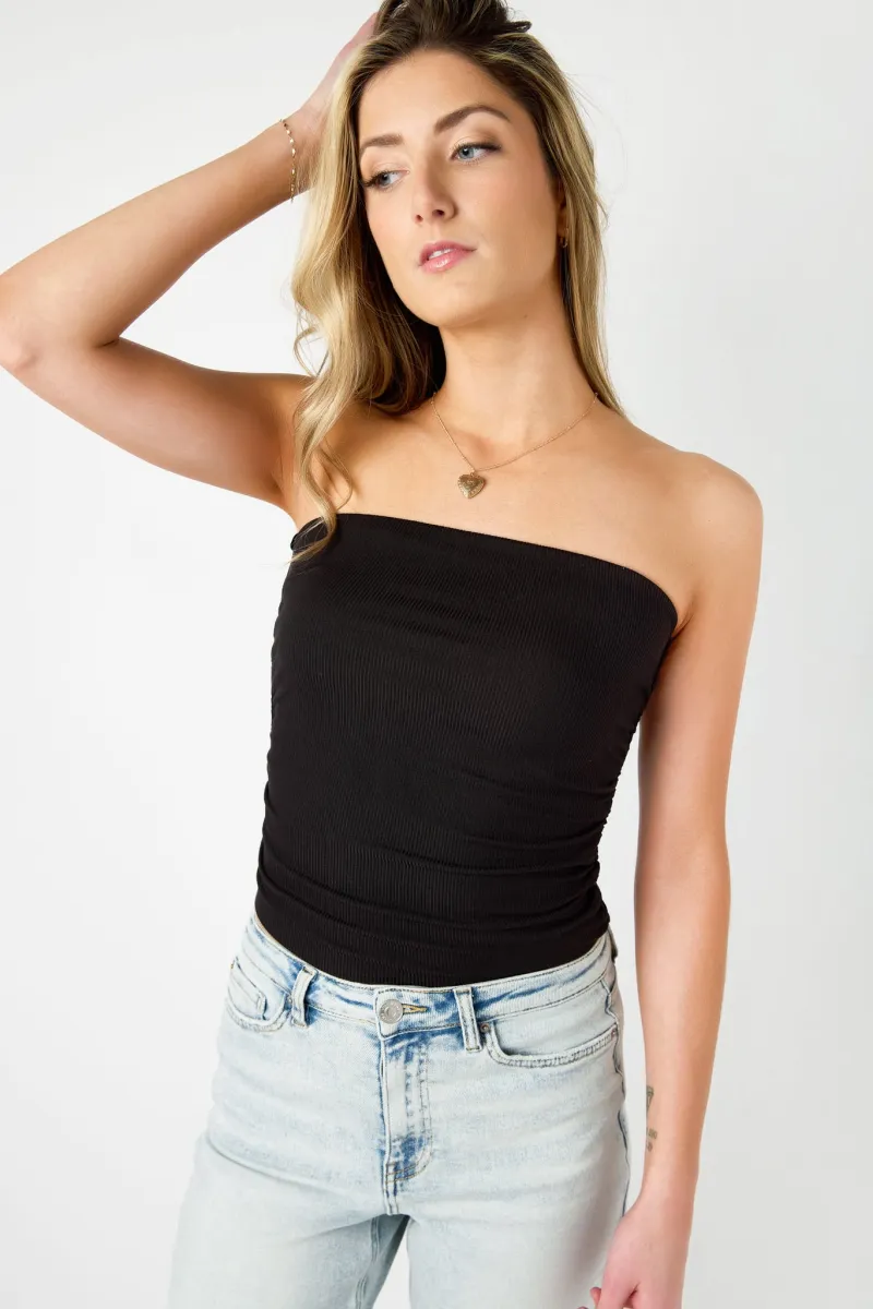 Ribbed Double-Layer Ruched Tube Top | Parallel