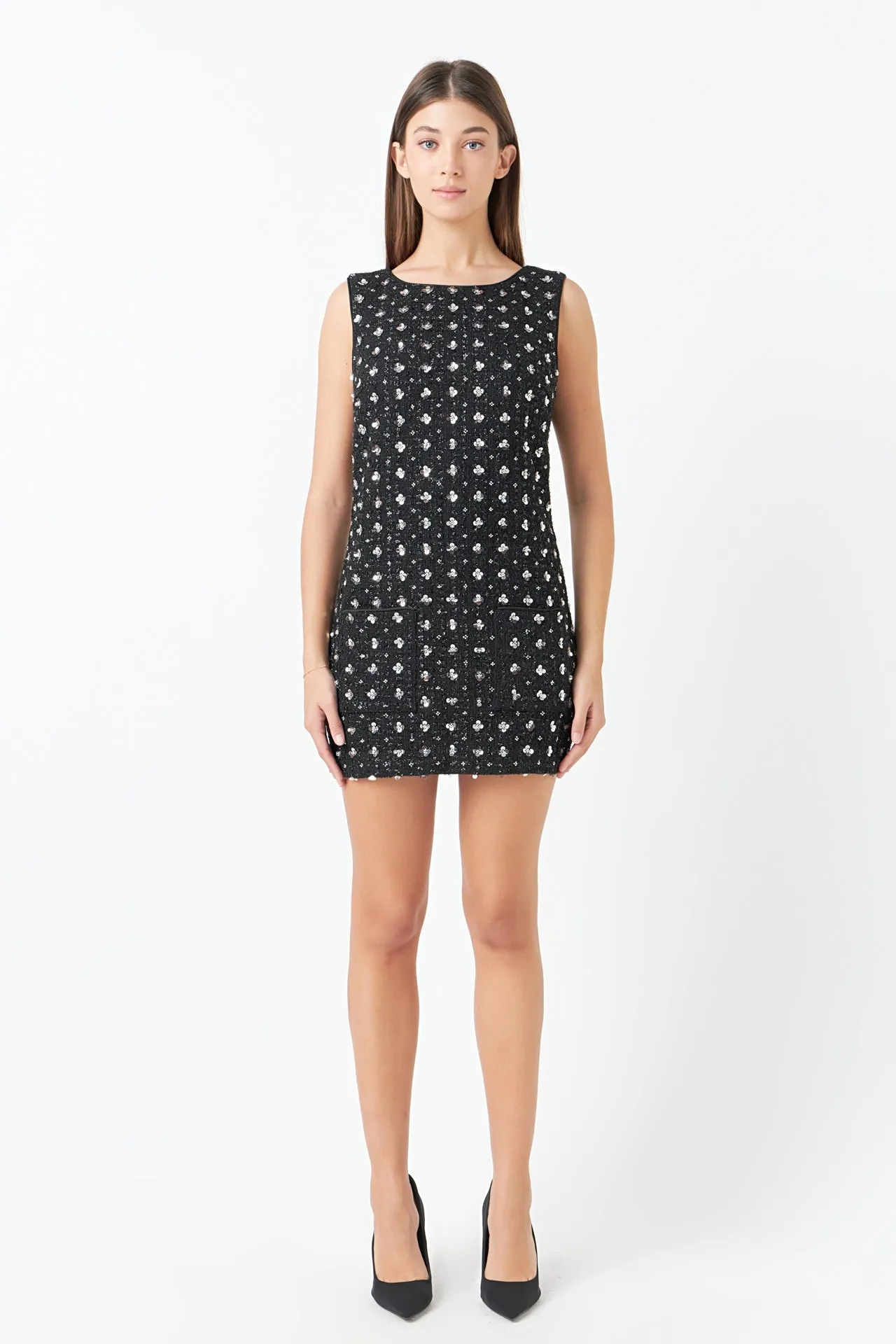 Premium Floral Embellishment Tweed Mini Dress | Parallel