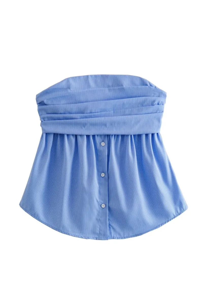 Straight Collar off Shoulder Stretch Poplin Top #186495 | Parallel