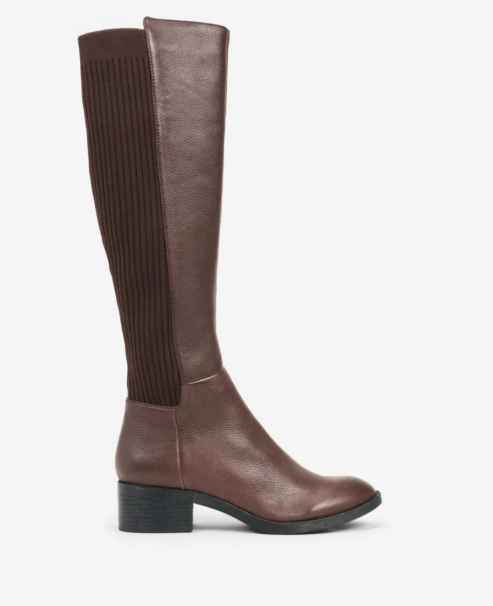 Levon Leather & Rib Knit Knee Boot Wide Calf | Parallel