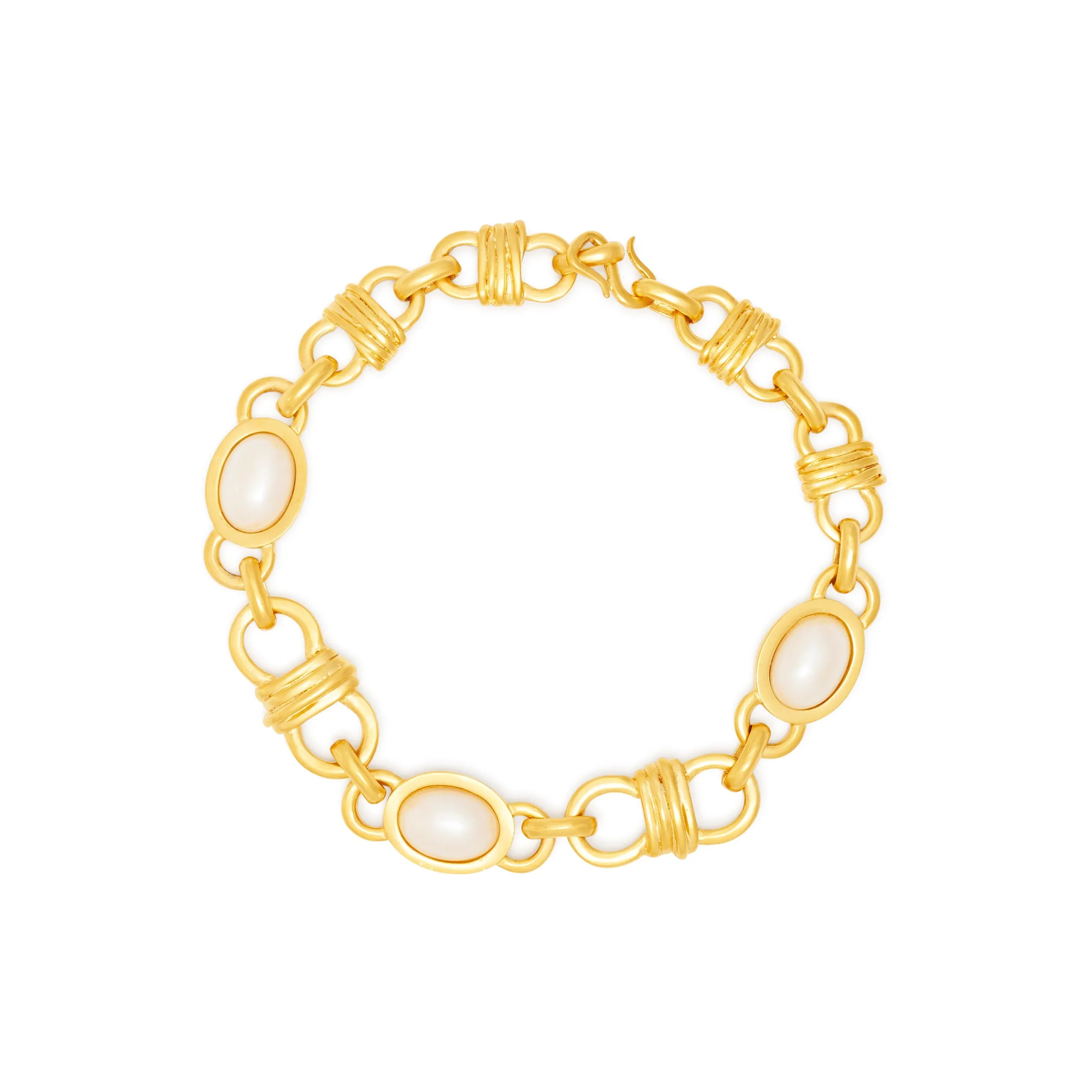 Satin Gold Chain Link Necklace with Pearl Stations | Parallel