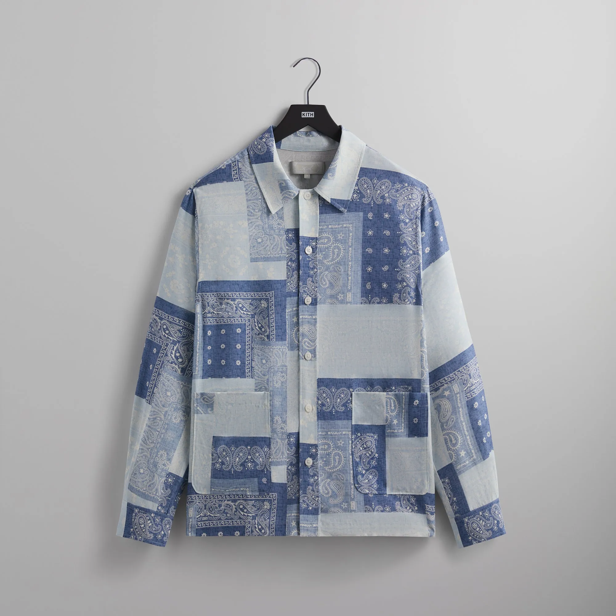 Kith Washed Paisley Long Sleeve Boxy Collared Overshirt - Light Indigo ...