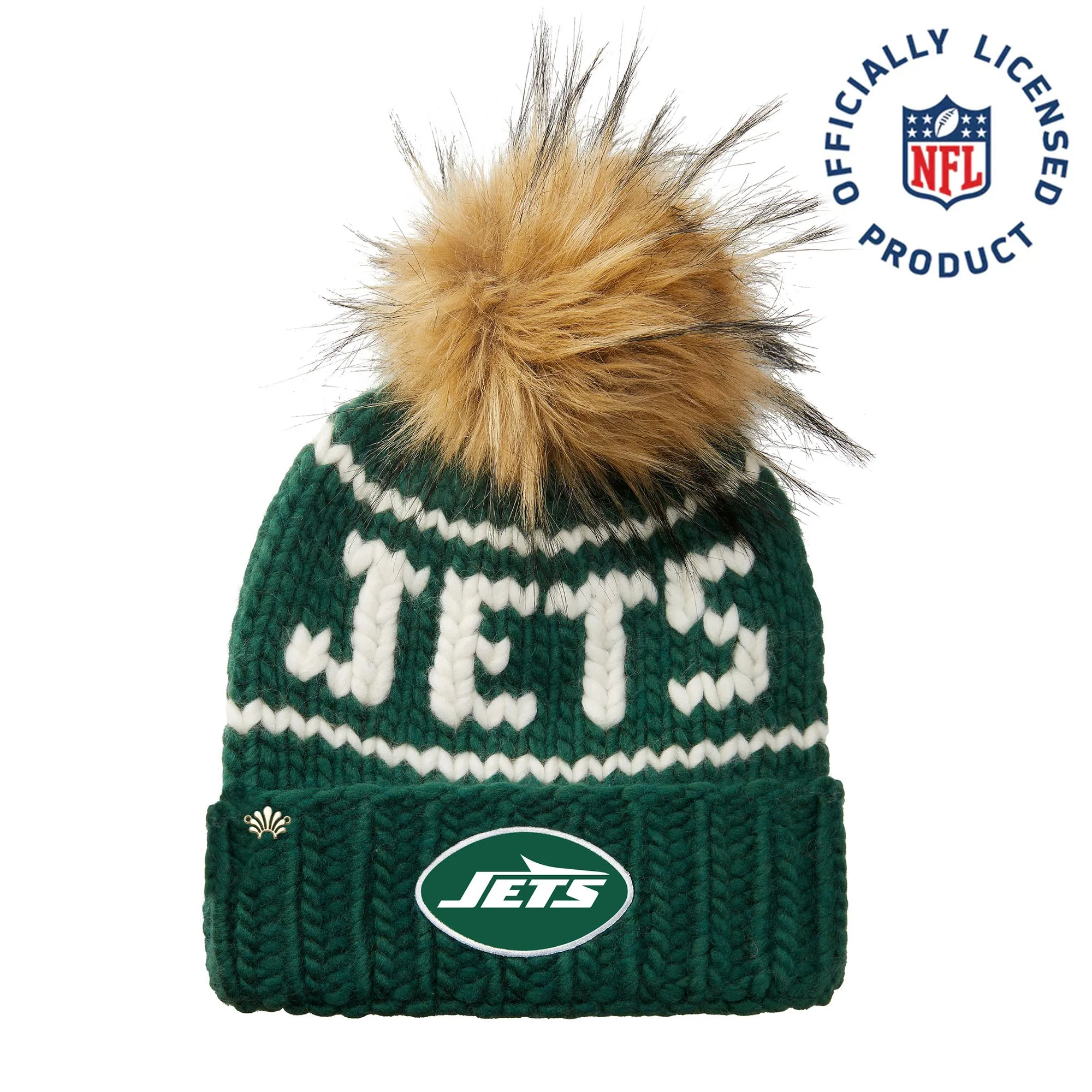 NEW YORK JETS LELE SADOUGHI X NFL FOREST GREEN BEANIE FAUX FUR POM ...