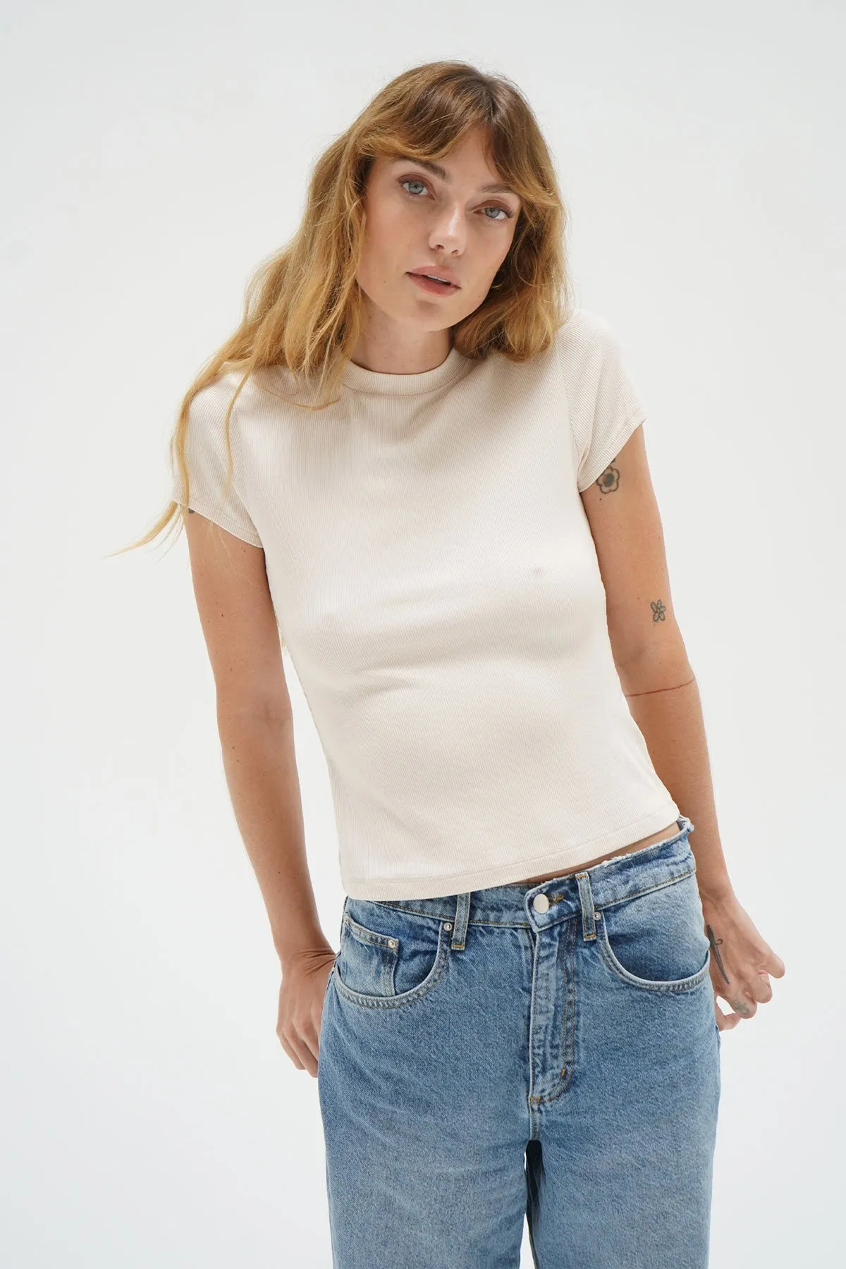 Fitted Ribbed Crew Tee - Bone | Parallel