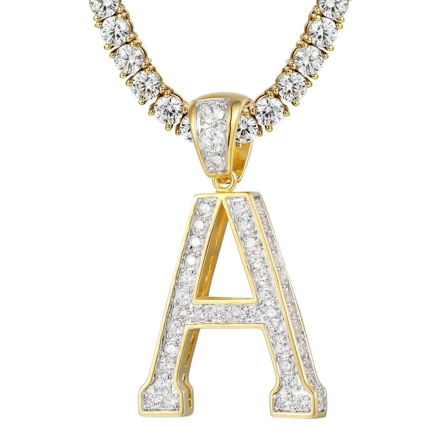 Custom Solitaire Initial Bling Letter Charm with Tennis Chain | Parallel