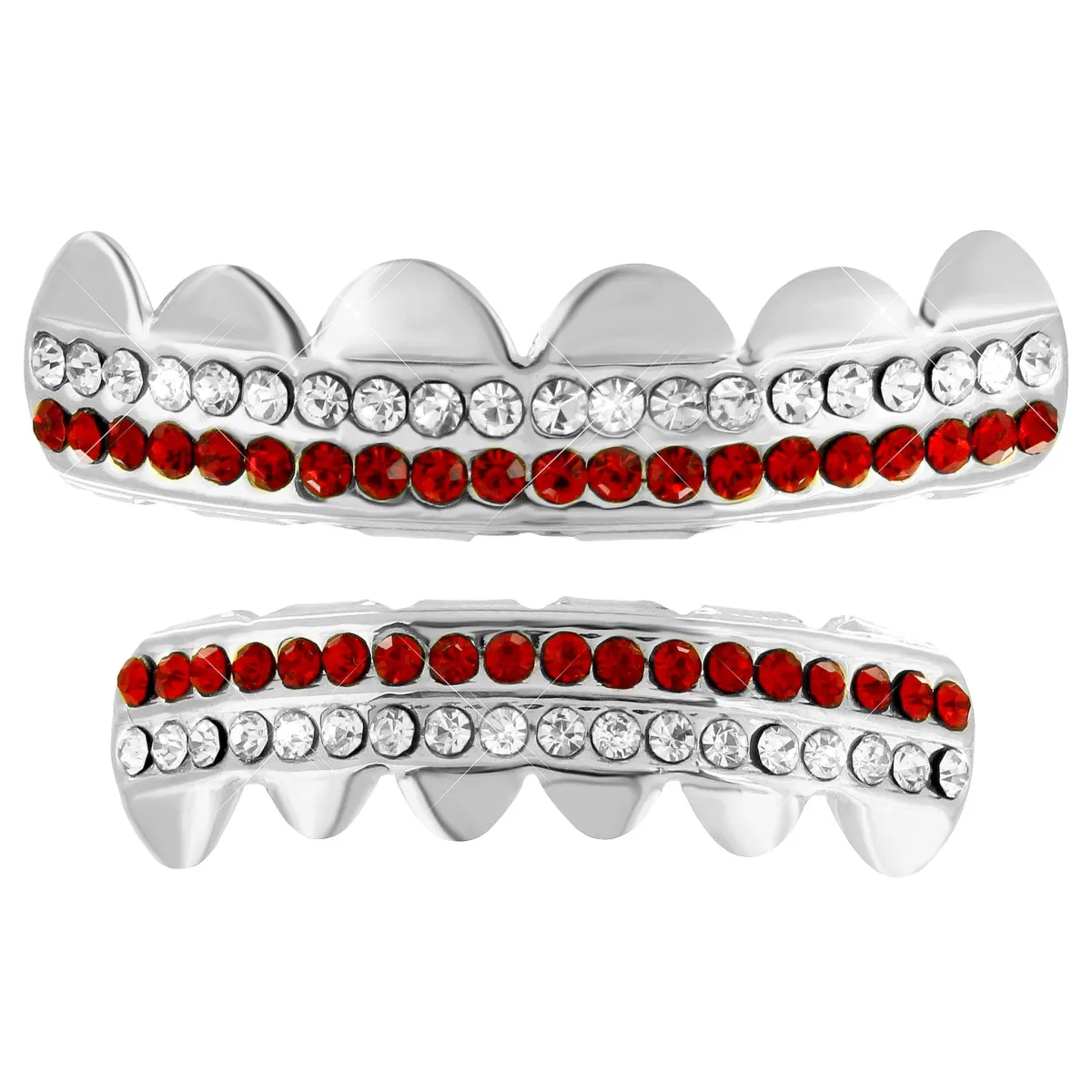 Red White 2 Row Grillz Set 14k White Finish | Parallel