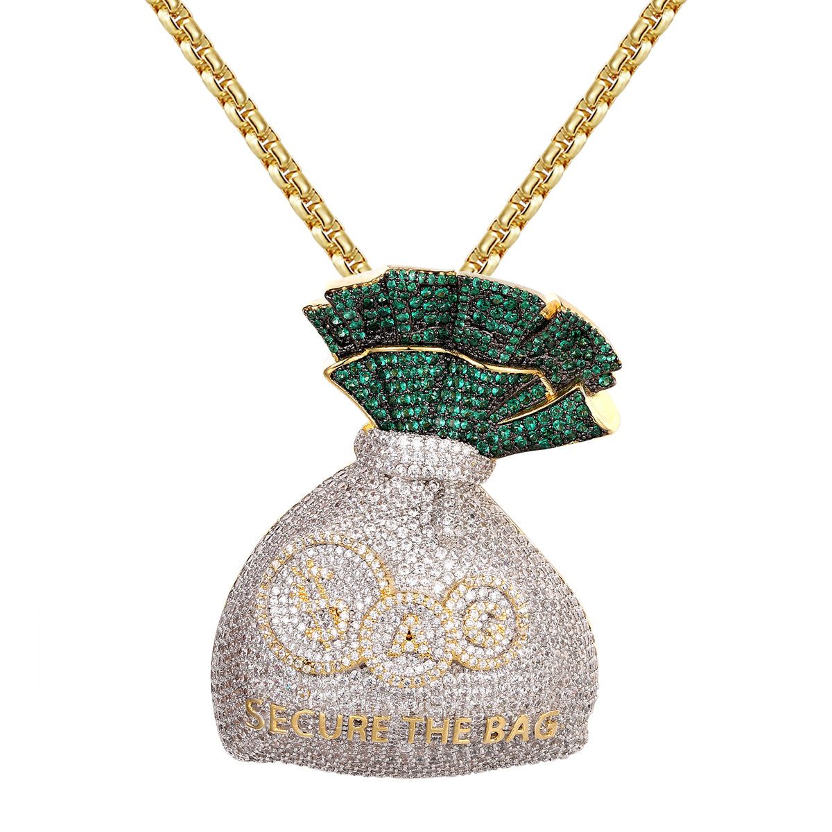 Money Secure The Bag Gold Finish Bling Rapper Charm | Parallel