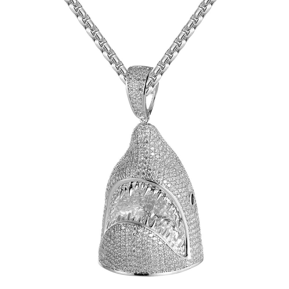 Jaws Great Shark Face Head Bling Designer Mens Pendant Necklace | Parallel