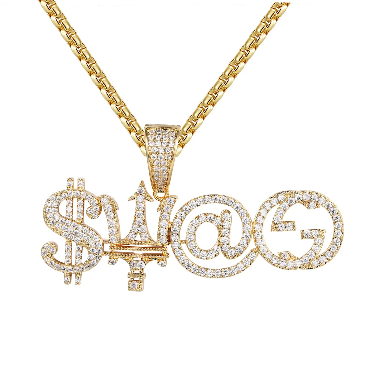 Swag Dollar Luxury Logo Hip Hop Gold Tone Micro Pave Pendant | Parallel
