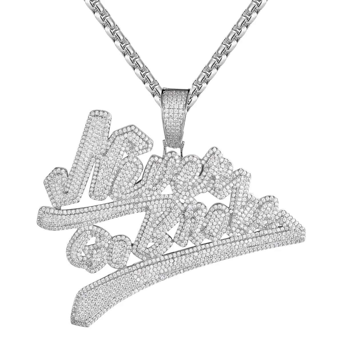3D Never Go Broke Sterling Silver Bling Rapper Pendant Chain | Parallel