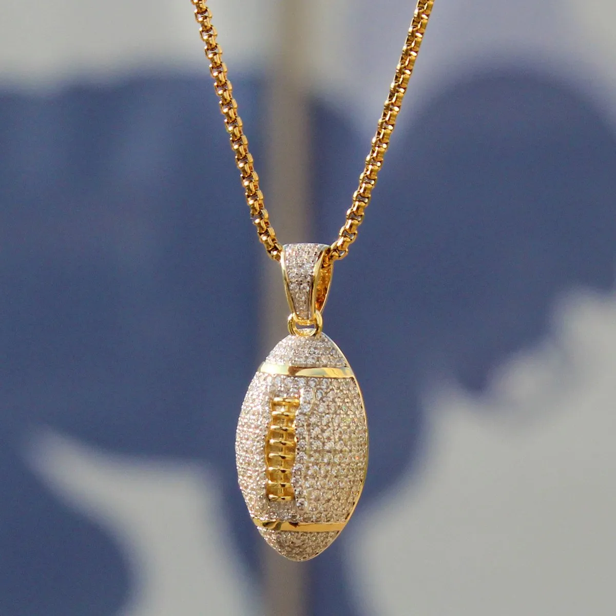 Sterling Silver Men's 14k Gold Finish Bling Football Charm Pendant with ...